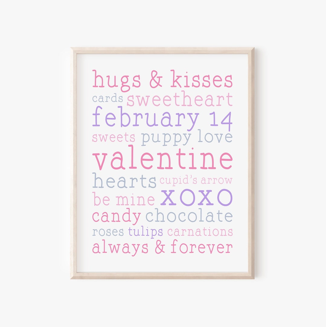 Valentine's Day Words Wall Art Printable, February 14th Sign, Seasonal ...