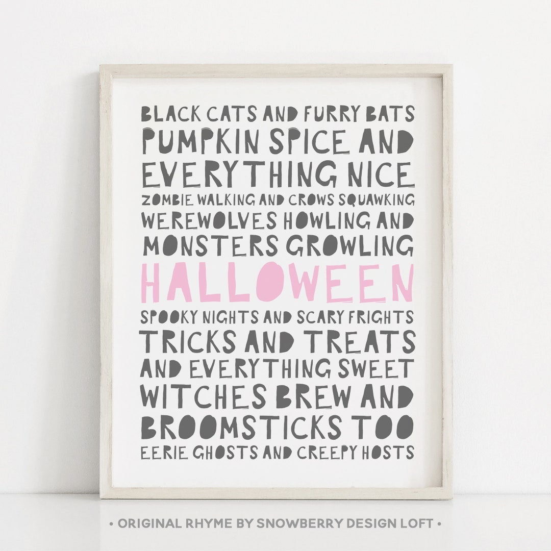 Pink Halloween Wall Art Printable, Pastel Fall Artwork, Oct 31st ...