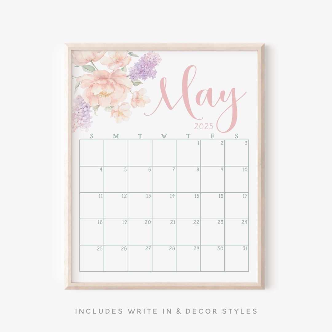 May 2025 Calendar Printable, Spring Floral Monthly Planner, Seasonal ...