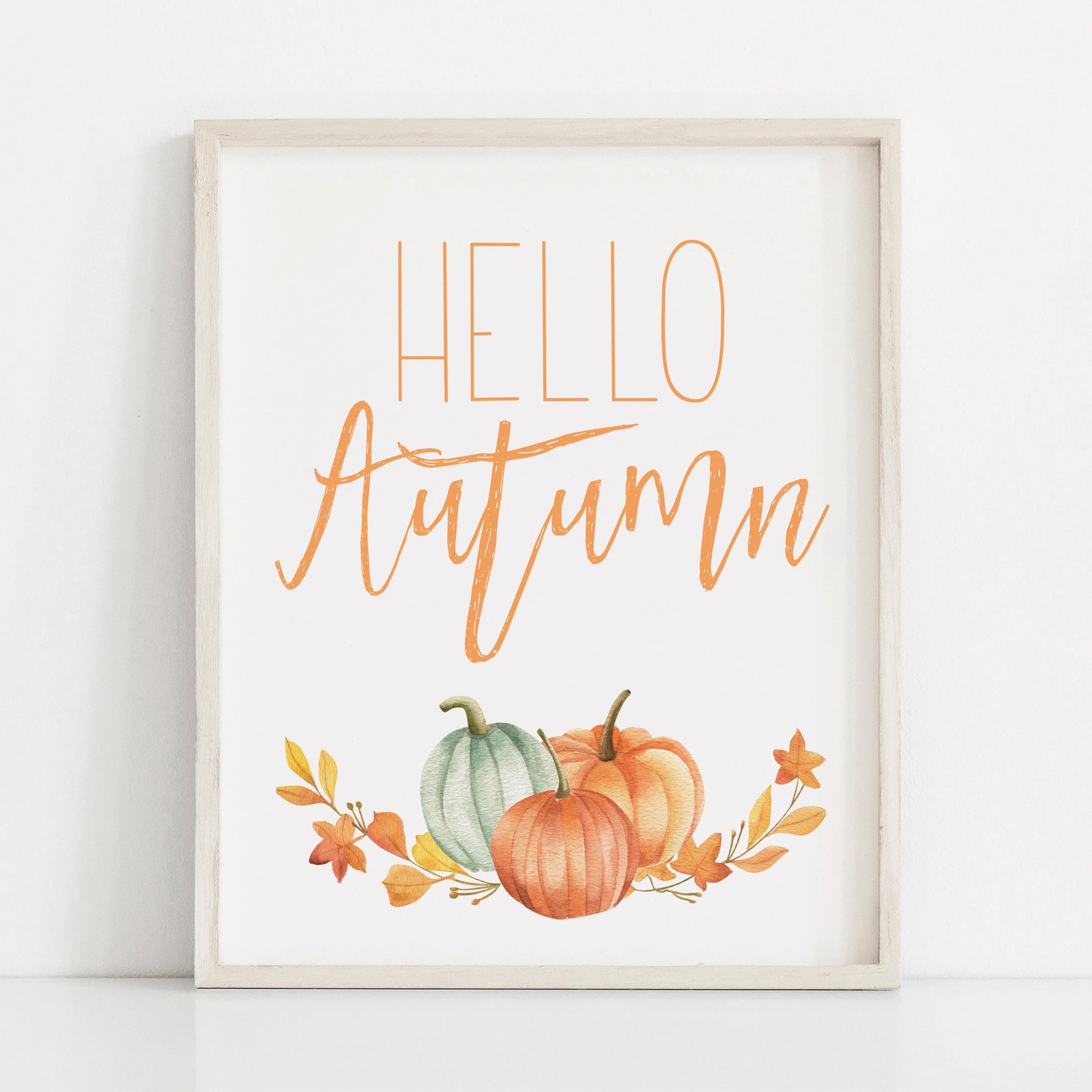 Hello Autumn Printable Pumpkins and Leaves Print Fall Wall - Etsy