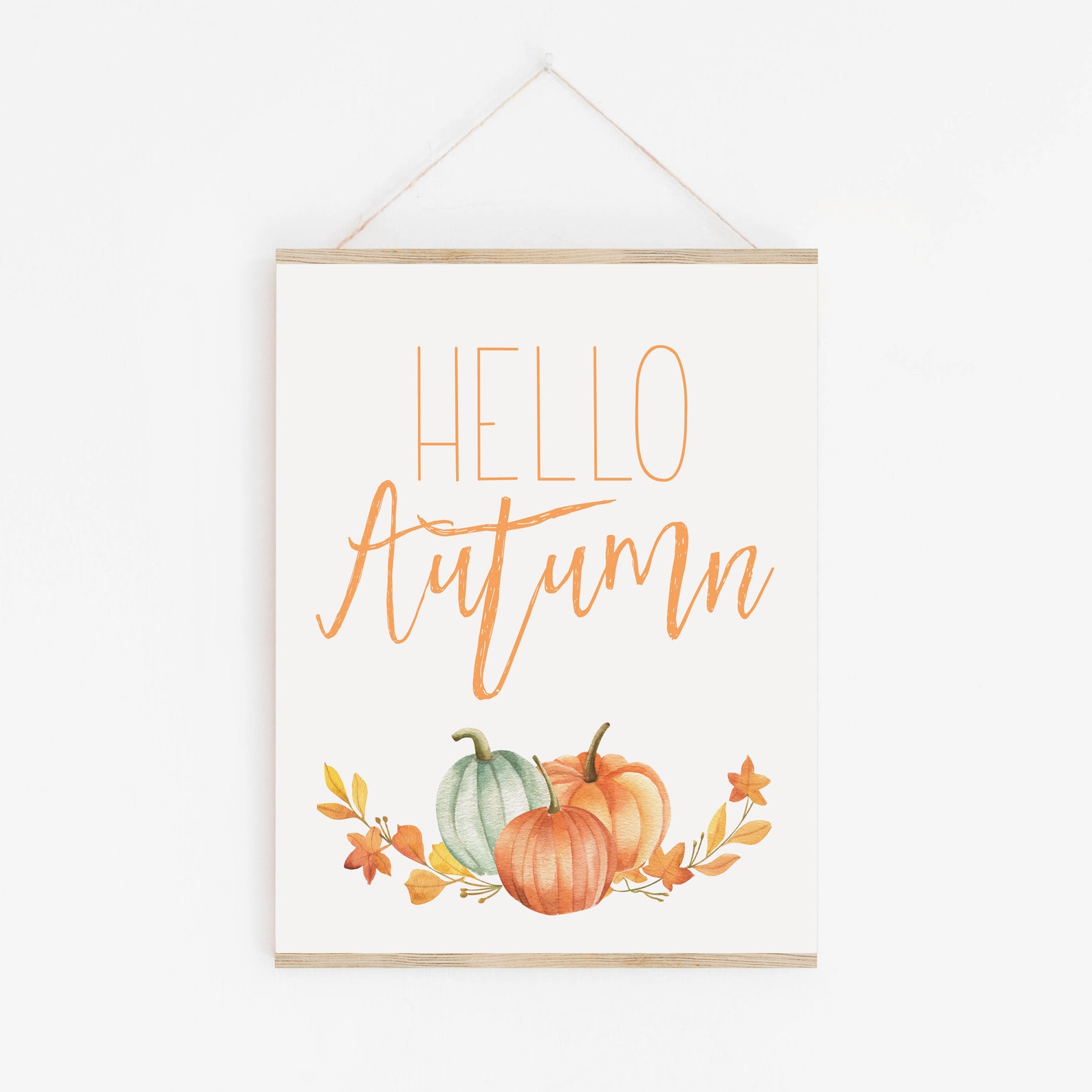 Hello Autumn Printable Pumpkins and Leaves Print Fall Wall - Etsy