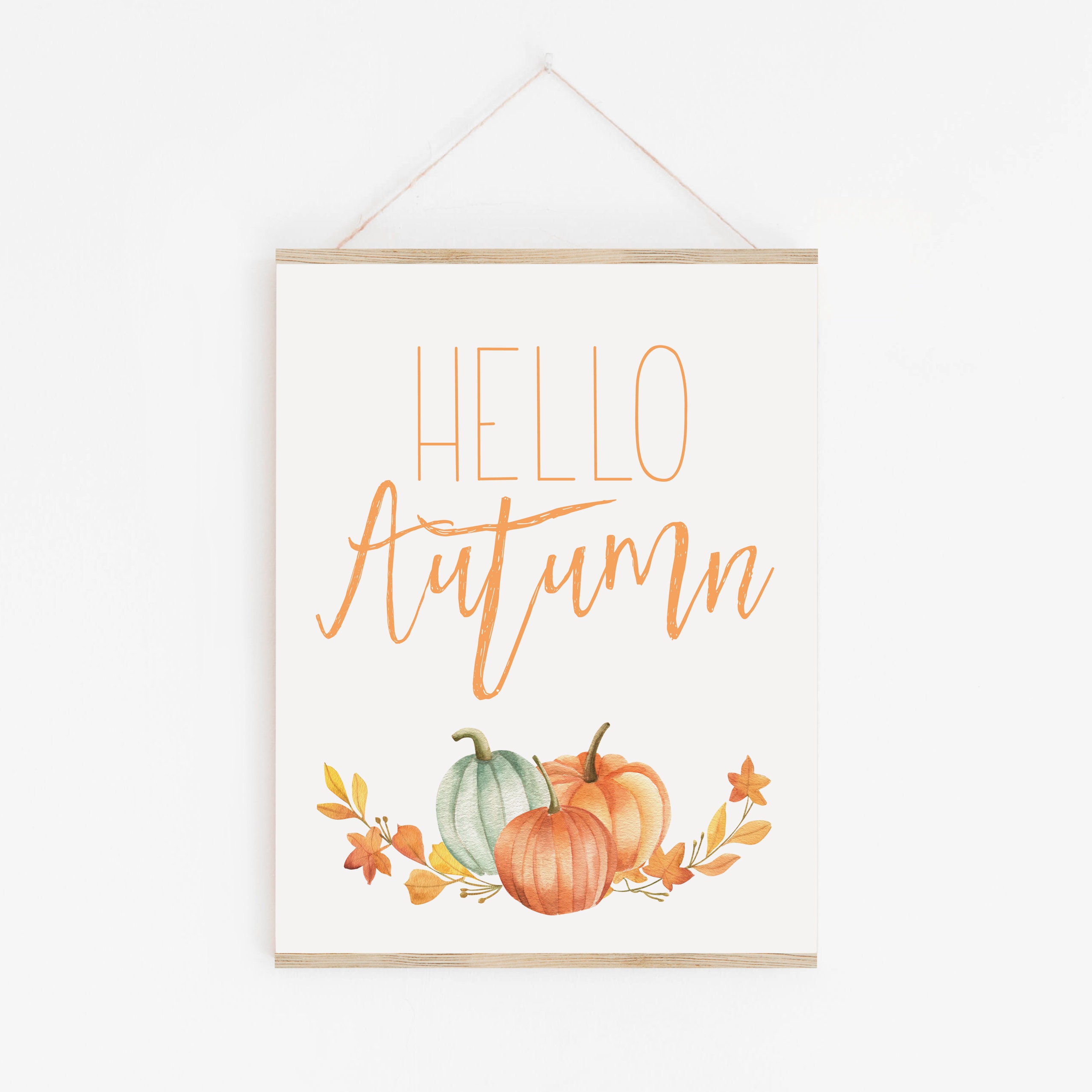 Hello Autumn Printable Pumpkins and Leaves Print Fall Wall - Etsy