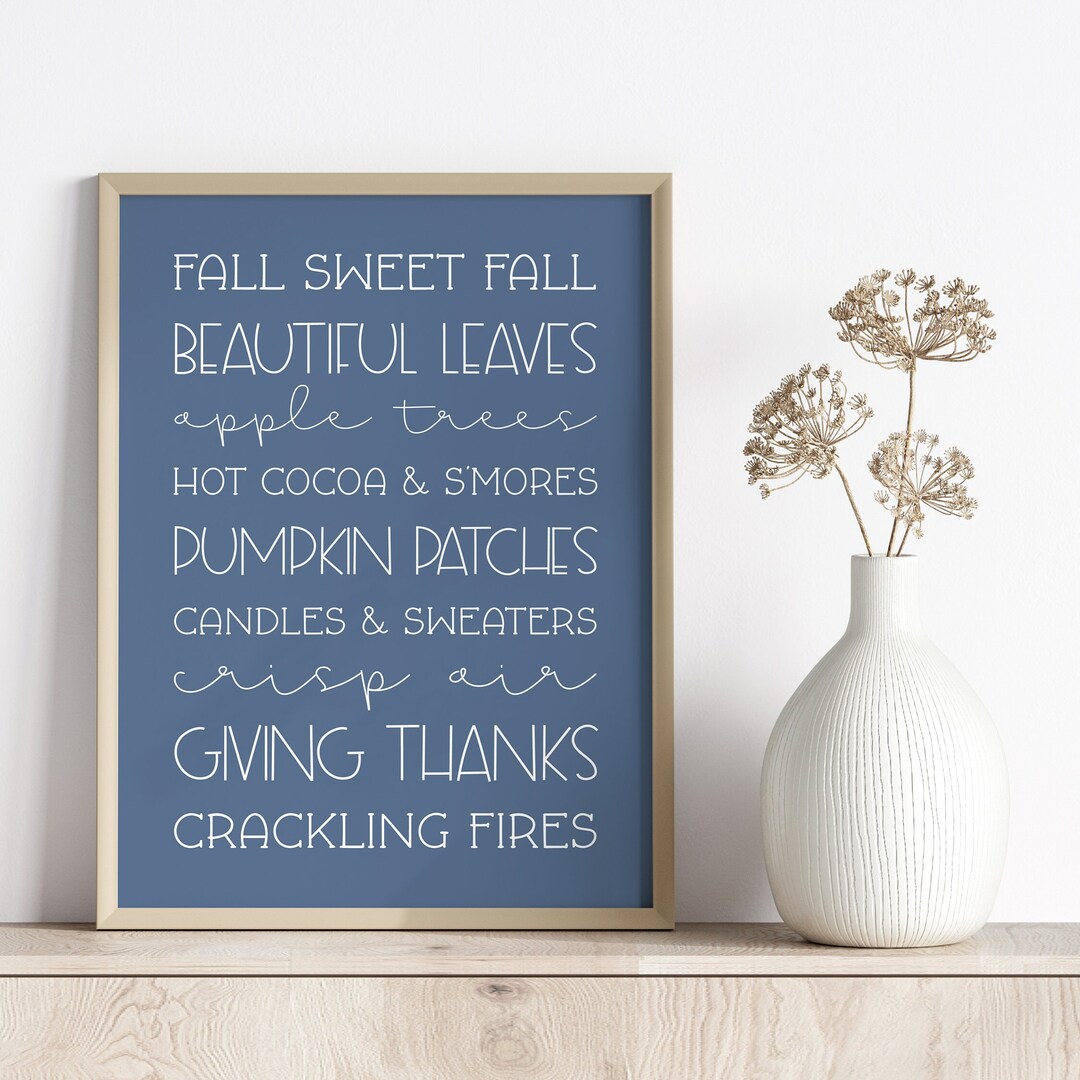 Fall Sweet Fall Printable, Fall Favorites Subway Art Sign, Cute Blue ...