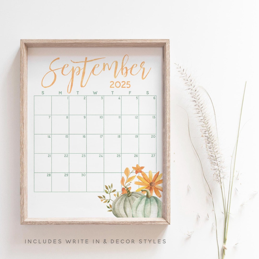September 2025 Calendar Printable, Fall Pumpkins Monthly Planner ...