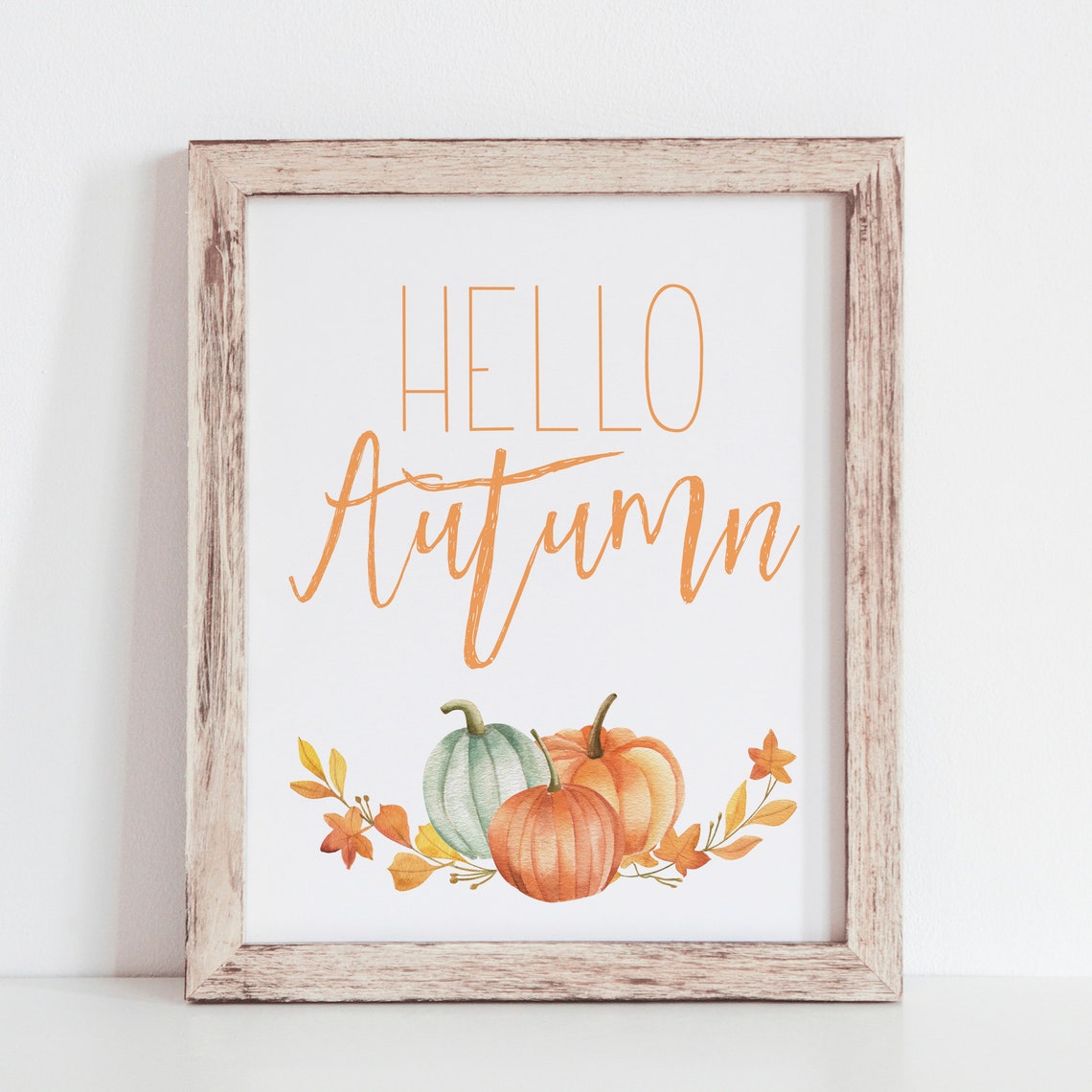 Hello Autumn Printable Pumpkins and Leaves Print Fall Wall - Etsy