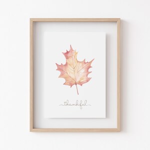 Thankful Watercolor Leaf Printable, Thanksgiving Wall Art, Soft Autumn ...