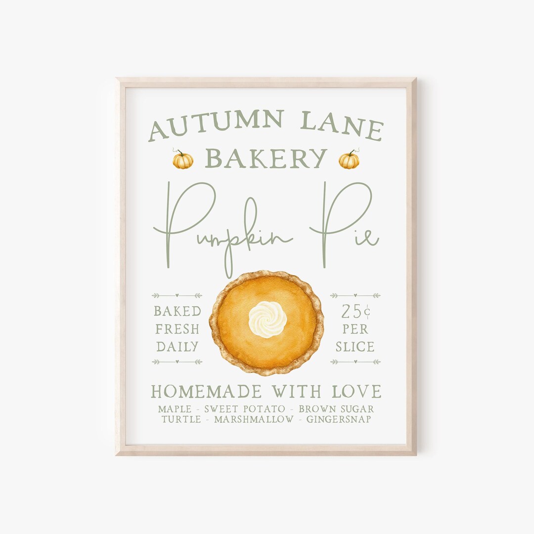 Instant Download Autumn Bakery Pumpkin Pie Sign, Fall Farmhouse Wall ...
