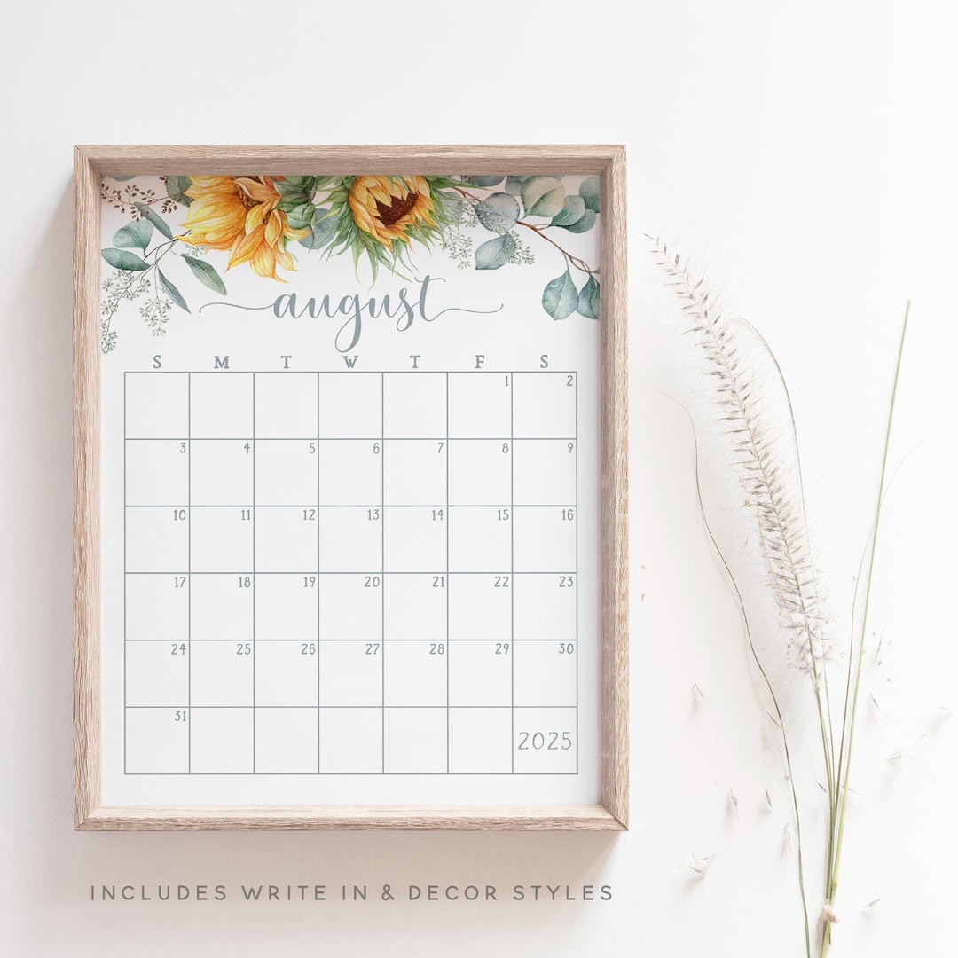 August 2025 Calendar Printable, Summer Floral Monthly Planner ...