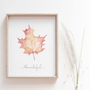Thankful Watercolor Leaf Printable, Thanksgiving Wall Art, Soft Autumn ...