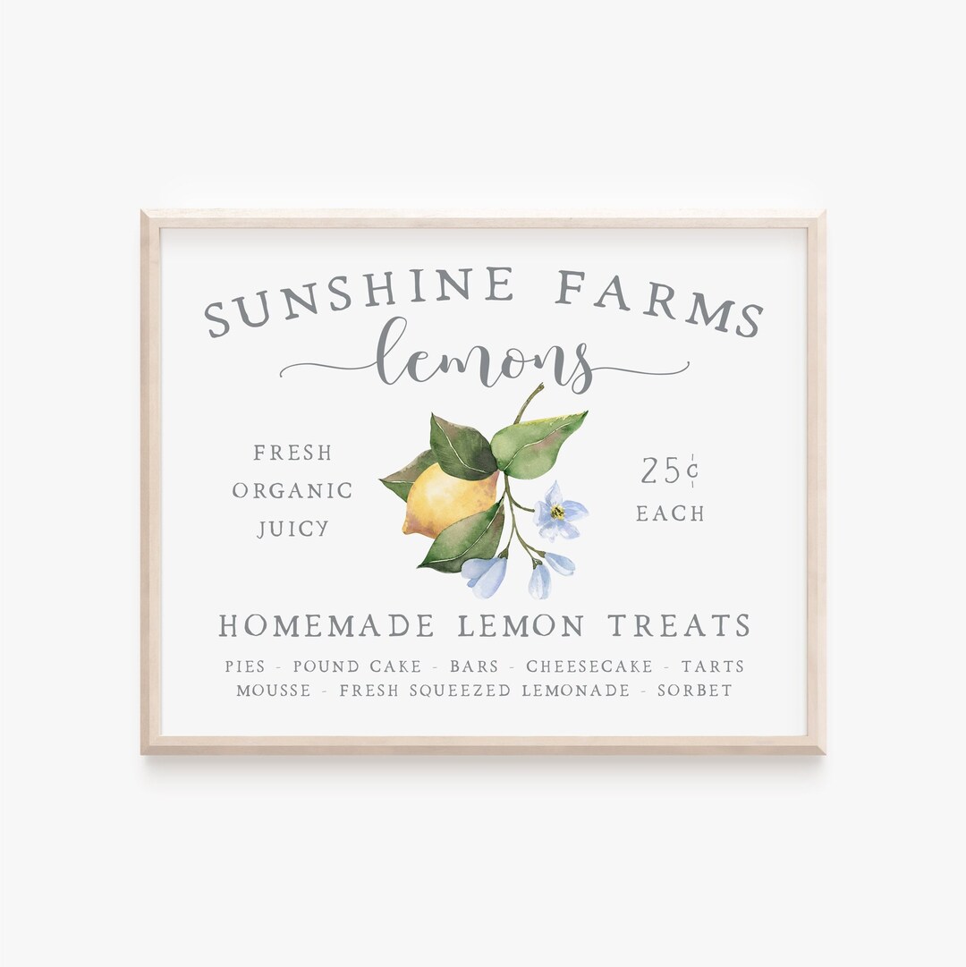 Farm Fresh Lemons Printable, Summer Wall Art, Citrus Artwork, Seasonal ...