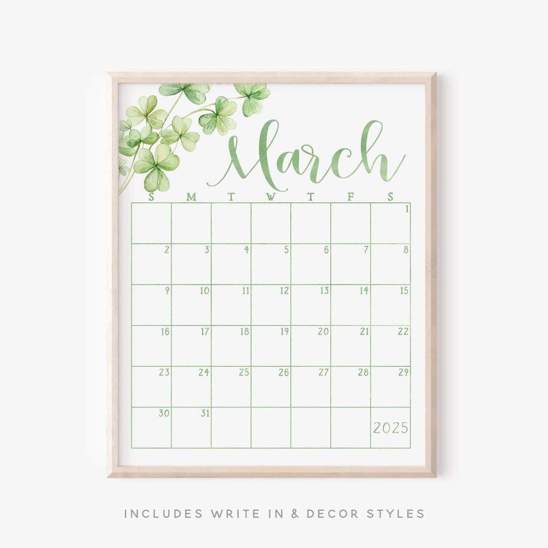 March 2025 Calendar Printable, St. Patrick's Day Monthly Planner ...
