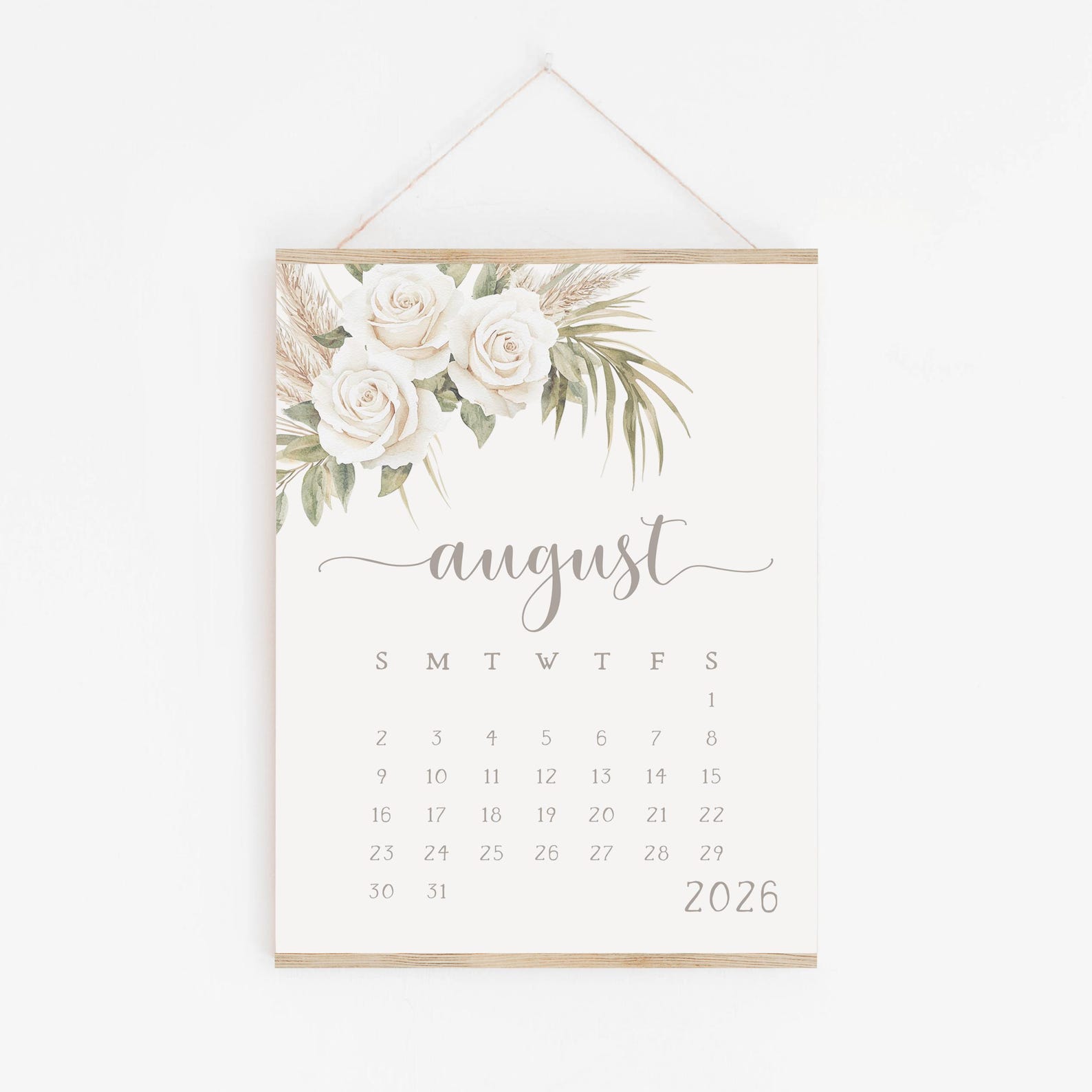 August 2026 Printable Calendar: Neutral Boho Floral Monthly Planner ...