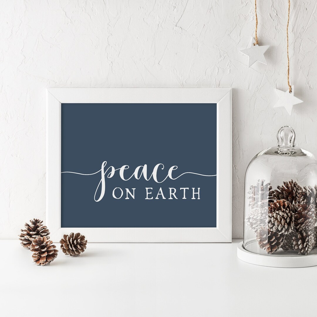 Peace on Earth Printable Blue Christmas Wall Art Seasonal - Etsy