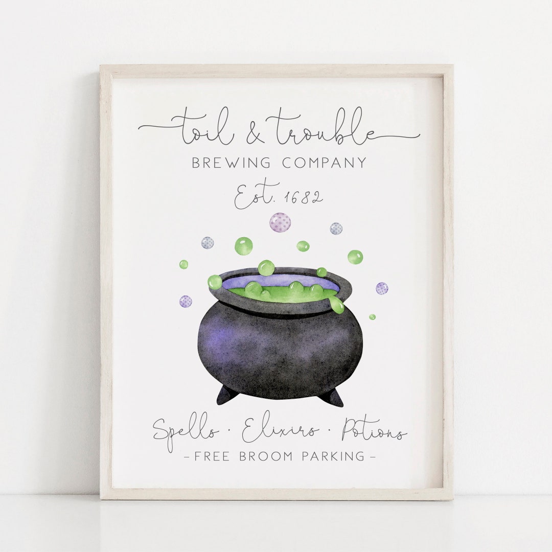 Witches Brew Printable, Halloween Wall Art, Bubbling Cauldron Artwork ...