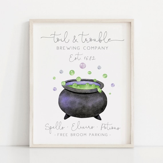 Witches Brew Printable Halloween Wall Art Bubbling Cauldron | Etsy