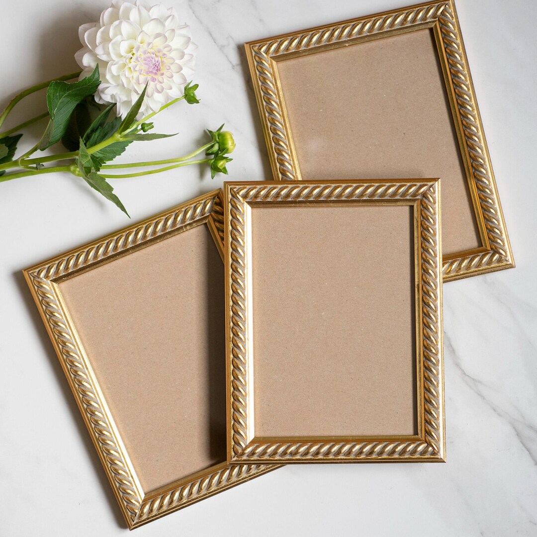 SET of 3 Vintage Style 5x7 Gold Wooden Picture Frames Handcrafted With ...
