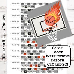 Flaming Basketball Graph Crochet Pattern C2C Graphgan + Written ...