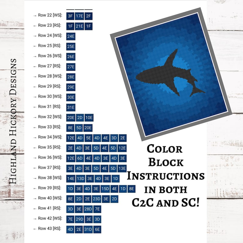 Shark Silhouette Graph Crochet Pattern C2C Mini C2c Tss Sc - Etsy