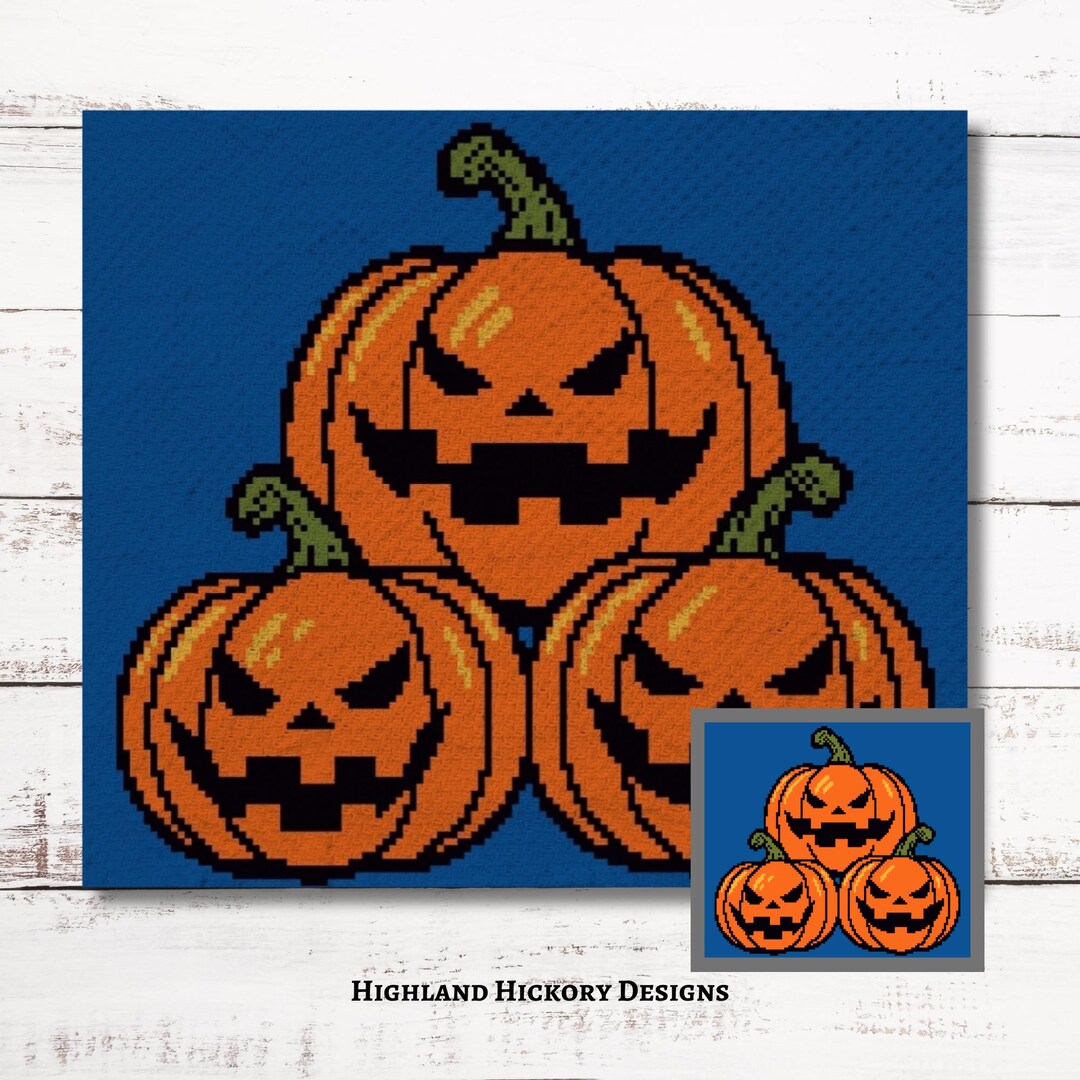 Jack-o-lanterns Graph Crochet Pattern C2C, Mini C2c, Tss, Sc, Hdc, Dc ...