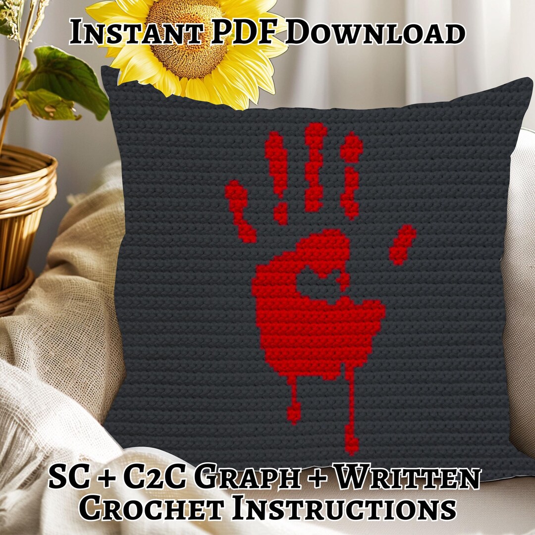Bloody Handprint Graph Crochet Pattern, Throw Pillow, Wall Hanging ...