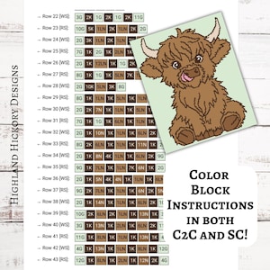 Highland Cow Graph 1 Crochet Pattern C2C and SC Graphgan + Written ...