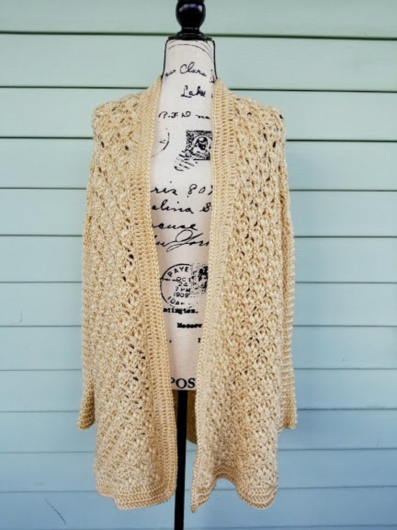 Crochet Fleur-de-lis Cardigan PATTERN ONLY Womens Teens Open Front Over ...