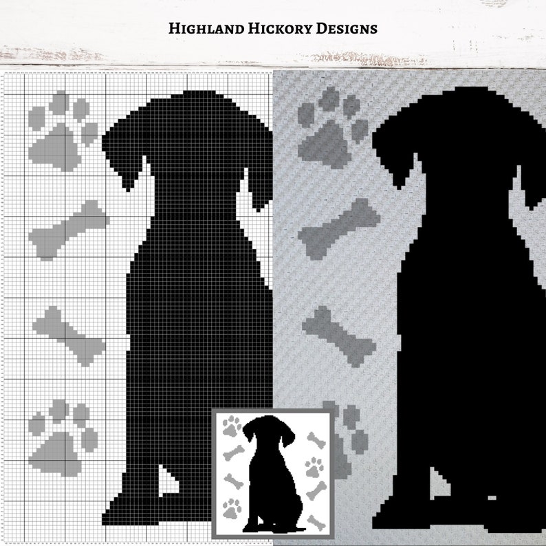 Puppy Silhouette Graph Crochet Pattern C2C Mini C2c Tss Sc - Etsy