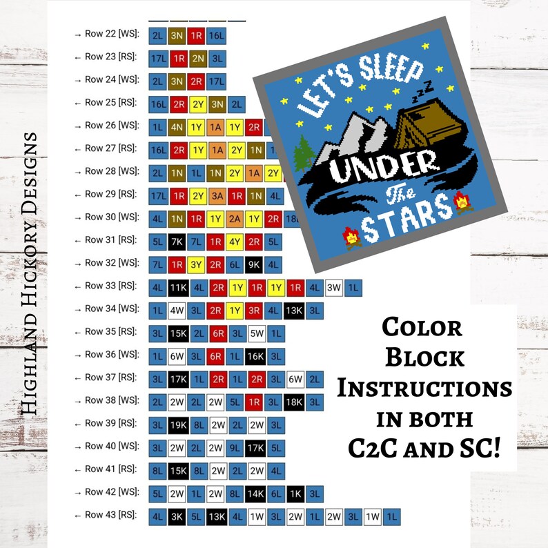 Camping Graph Crochet Pattern C2C Mini C2c Tss Sc Hdc Dc - Etsy