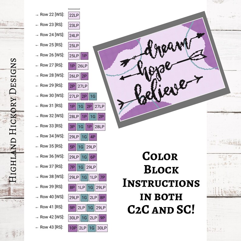 Dream Graph Crochet Pattern C2C Mini C2c Tss Sc Hdc Dc - Etsy