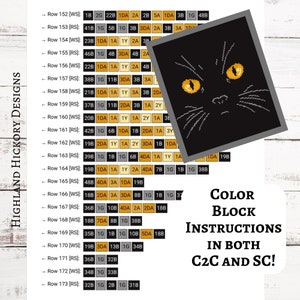 Black Cat Face Graph Crochet Pattern C2C Graphgan + Written ...