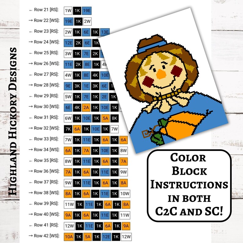 Scarecrow Graph Crochet Pattern C2C and SC Graphgan + Written ...