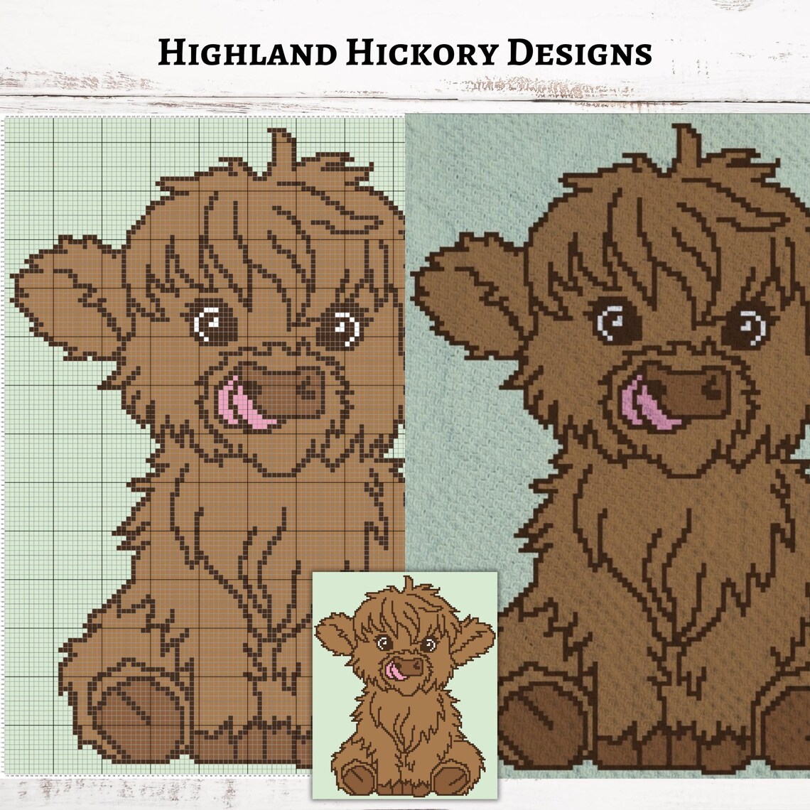 Highland Cow No Horns Graph 3, Crochet Pattern, C2C and SC Graphgan ...