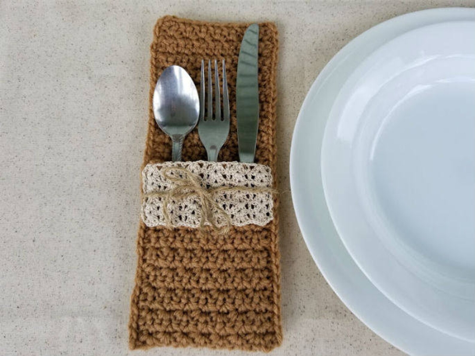 Crochet Faux Burlap and Lace Silverware Pockets PATTERN ONLY Wedding ...