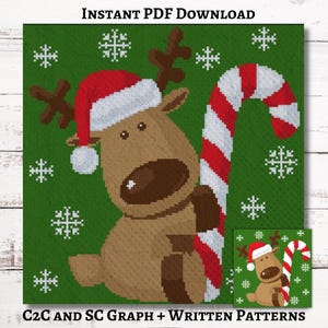 Reindeer Graph, Crochet Pattern, C2C and SC Graphgan + Written ...