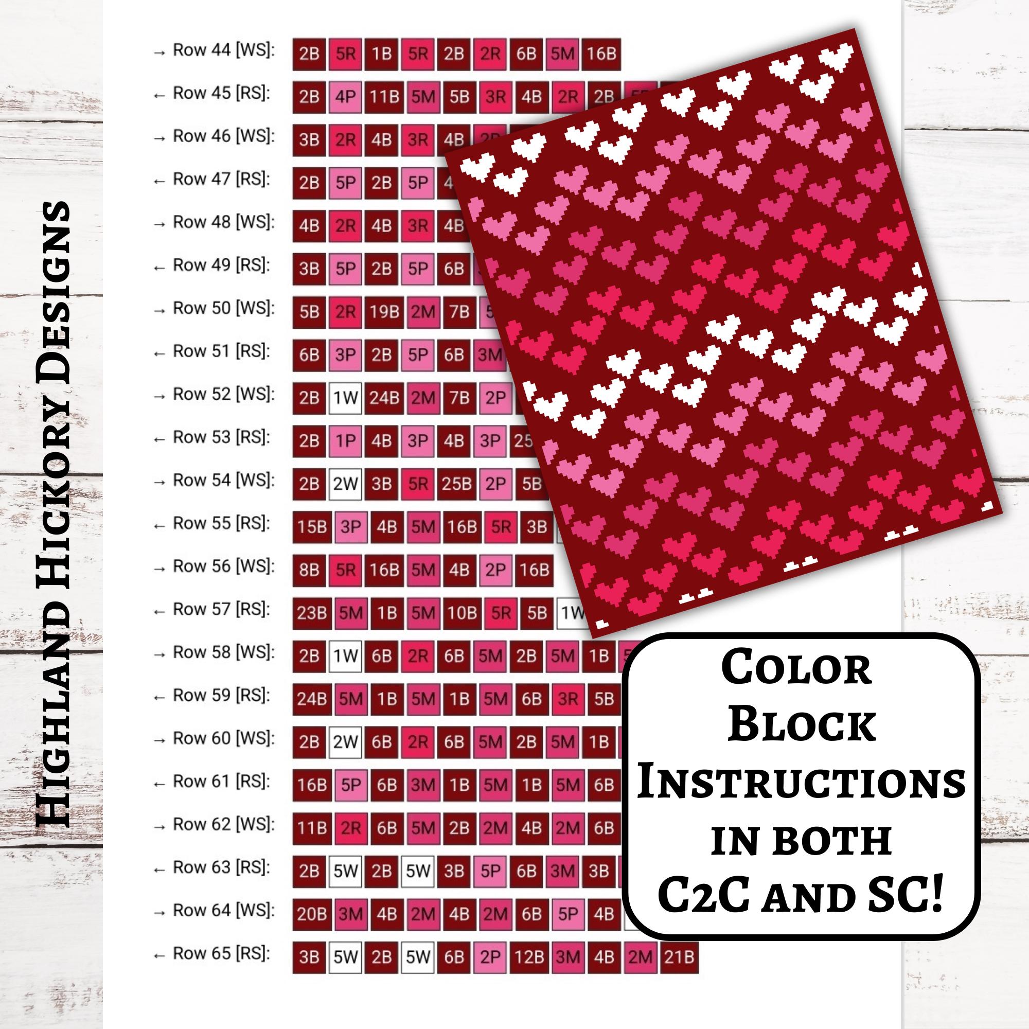 Zigzag Hearts Graph Crochet Pattern C2C Graphgan + Written Instructions ...