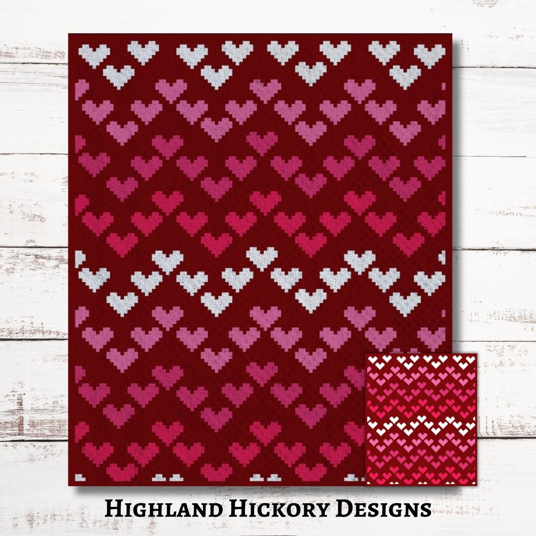 Zigzag Hearts Graph Crochet Pattern C2C Graphgan + Written Instructions ...