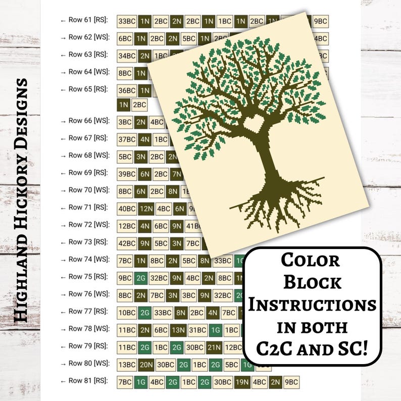 Love Tree Graph Crochet Pattern C2C Graphgan + Written Instructions ...