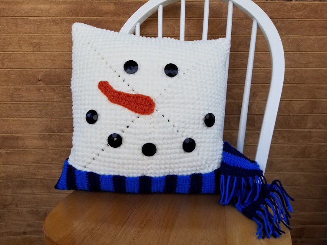 Crochet Snowman Pillow PATTERN ONLY Winter Decor for the Home Holiday ...