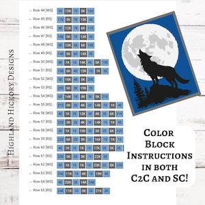 Wolf Howl Graph Crochet Pattern C2C Graphgan + Written Instructions ...
