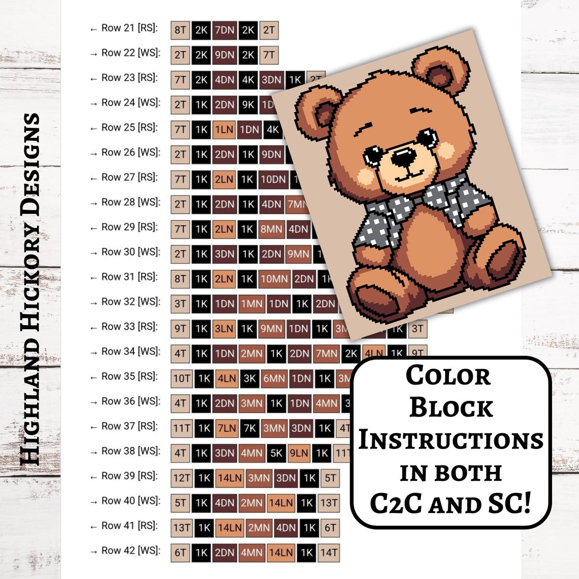 Teddy Bear Graph Crochet Pattern C2C Graphgan + Written Instructions ...