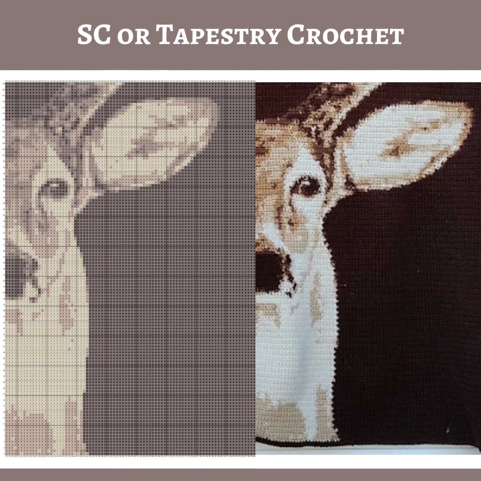 Realistic Deer Graph Crochet Pattern Tapestry or Tunisian Crochet, Sc ...