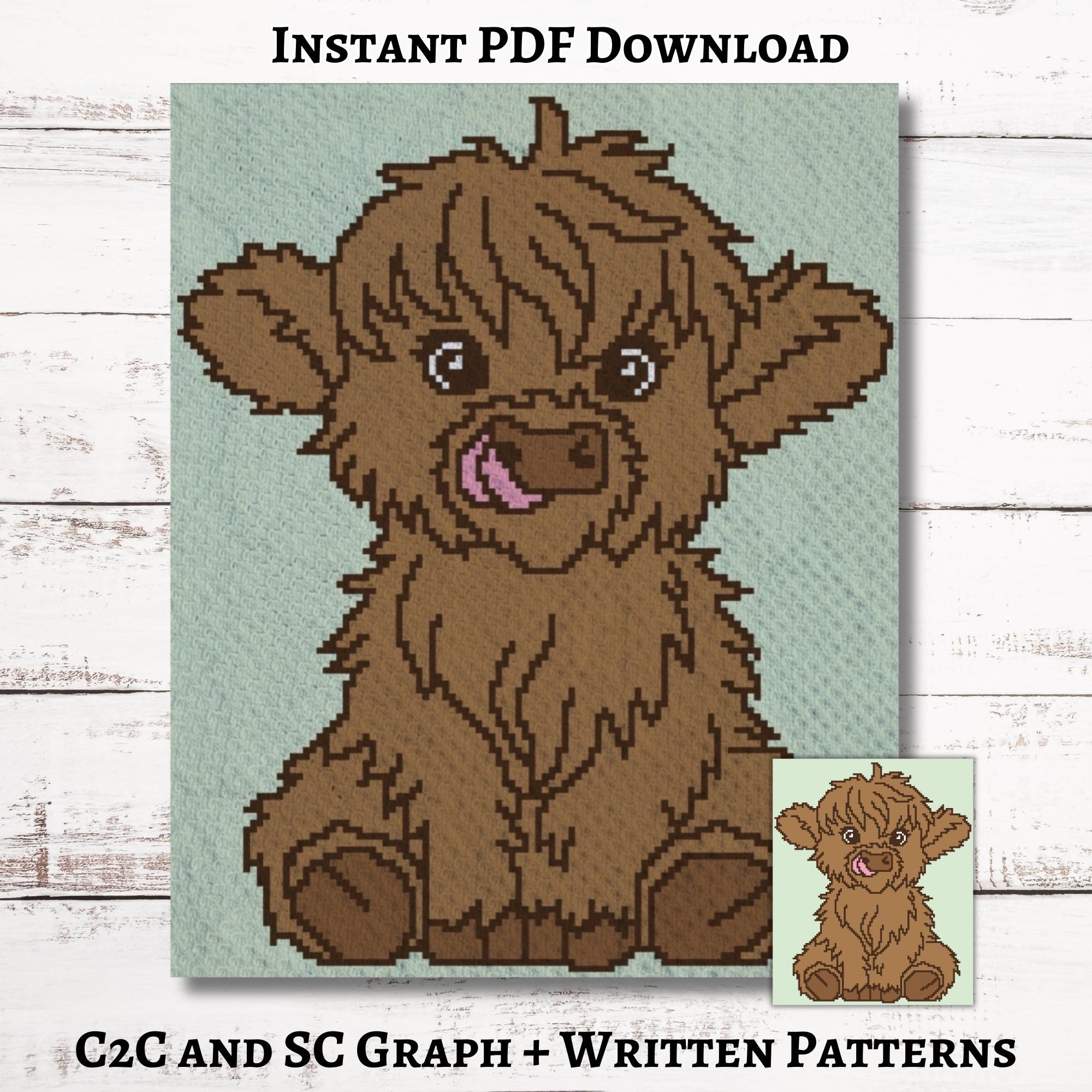Highland Cow No Horns Graph 3, Crochet Pattern, C2C and SC Graphgan ...