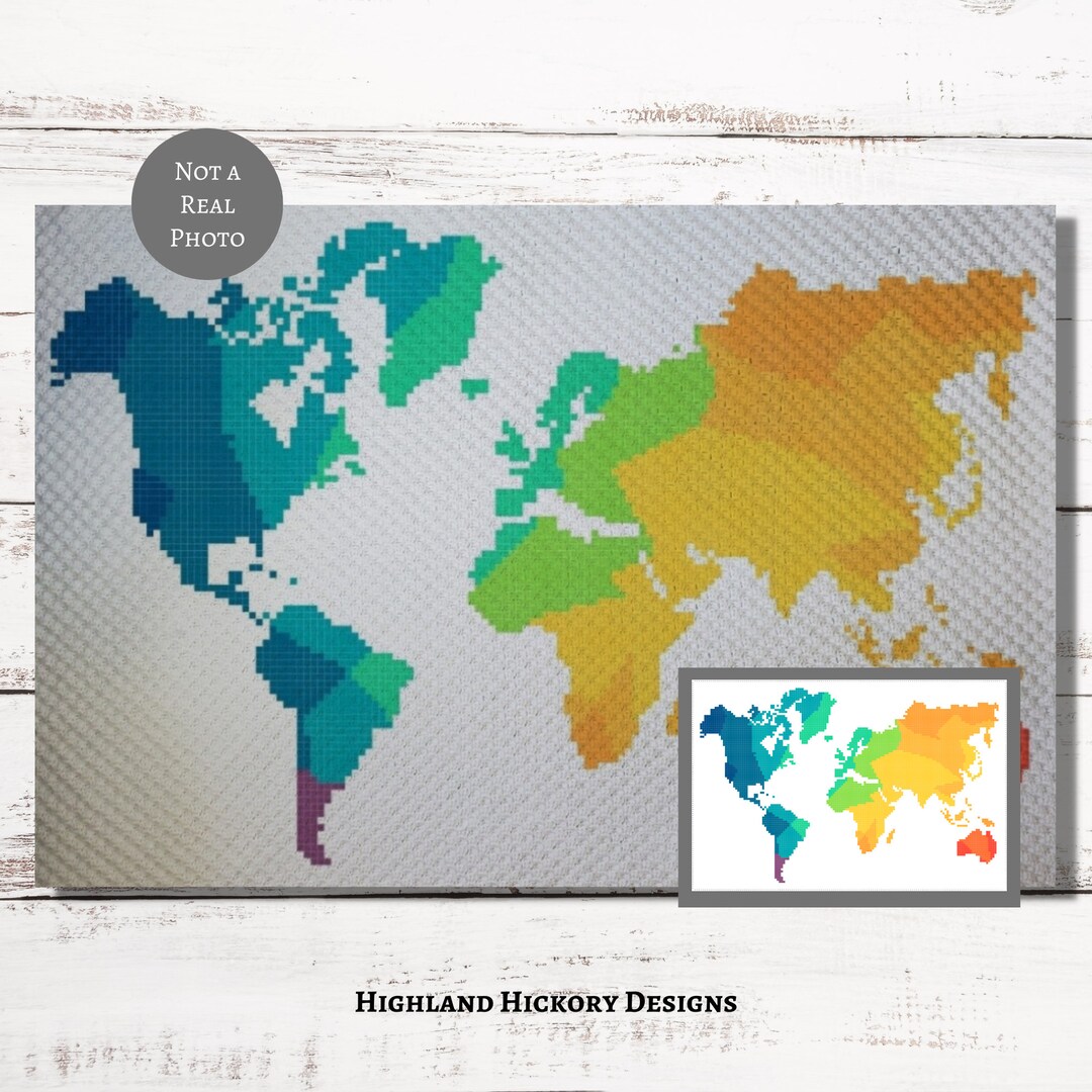 World Map Graph Crochet Pattern C2C, Mini C2c, Tss, Sc, Hdc, Dc ...