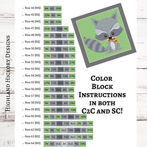 Raccoon in Scarf Graph Crochet Pattern C2C Graphgan +written ...