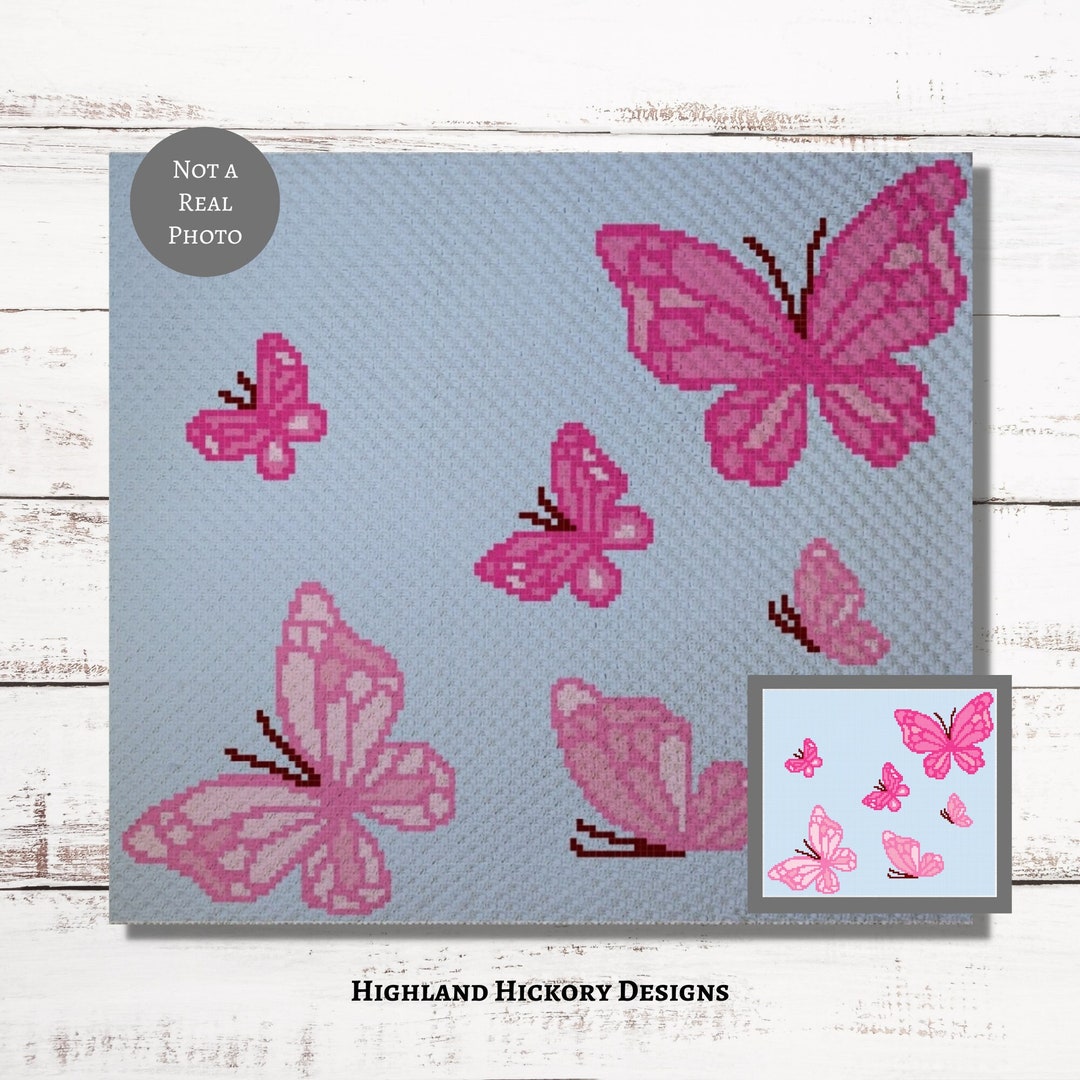 Butterflies Graph Crochet Pattern C2C Graphgan + Written Instructions ...