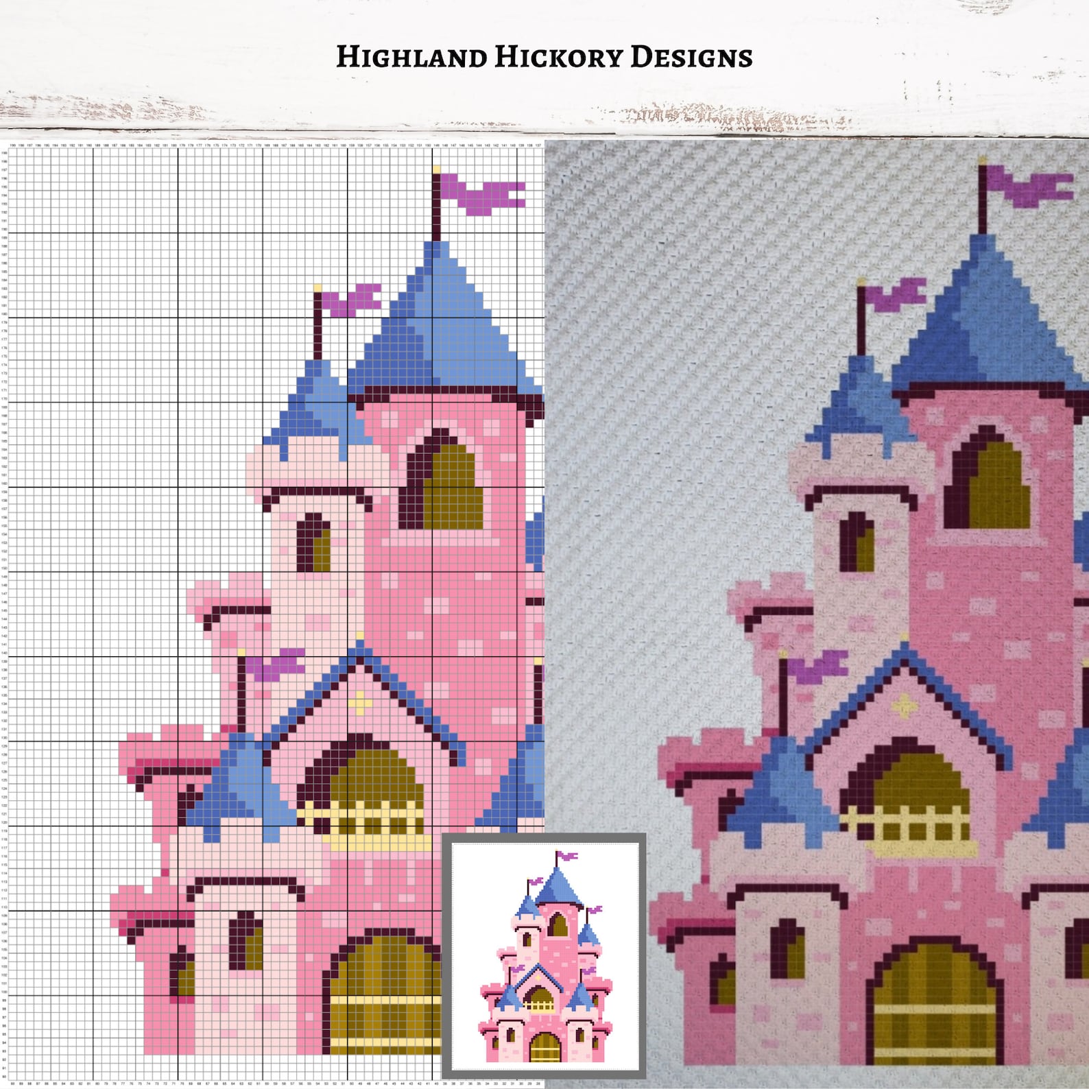Princess Castle Graph Crochet Pattern C2C, Mini C2c, Tss, Sc, Hdc, Dc ...