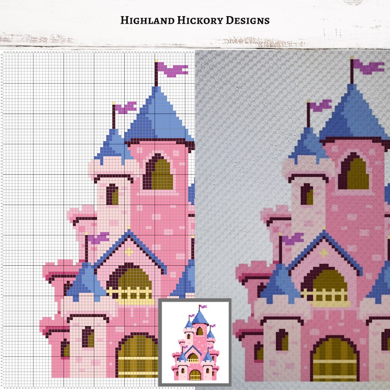 Princess Castle Graph Crochet Pattern C2C, Mini C2c, Tss, Sc, Hdc, Dc ...