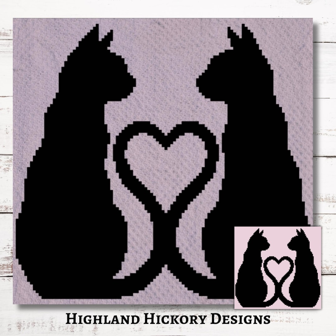 Cat Silhouettes Graph Crochet Pattern C2C Graphgan + Written ...