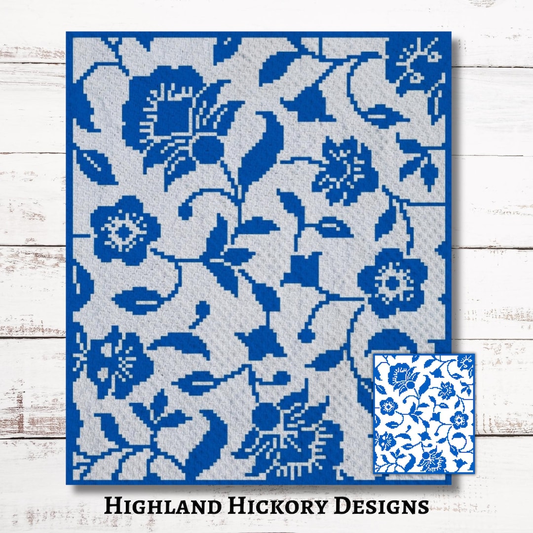 Blue Flowers Graph Crochet Pattern C2C Graphgan + Written Instructions ...