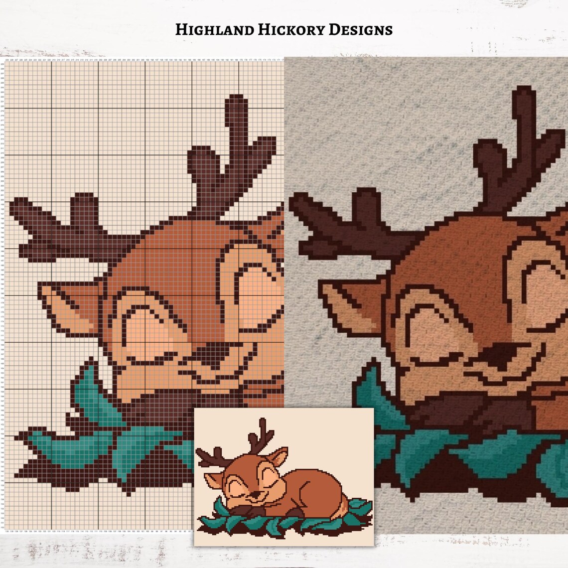 Sleepy Deer Graph Crochet Pattern C2C Graphgan + Written Instructions ...